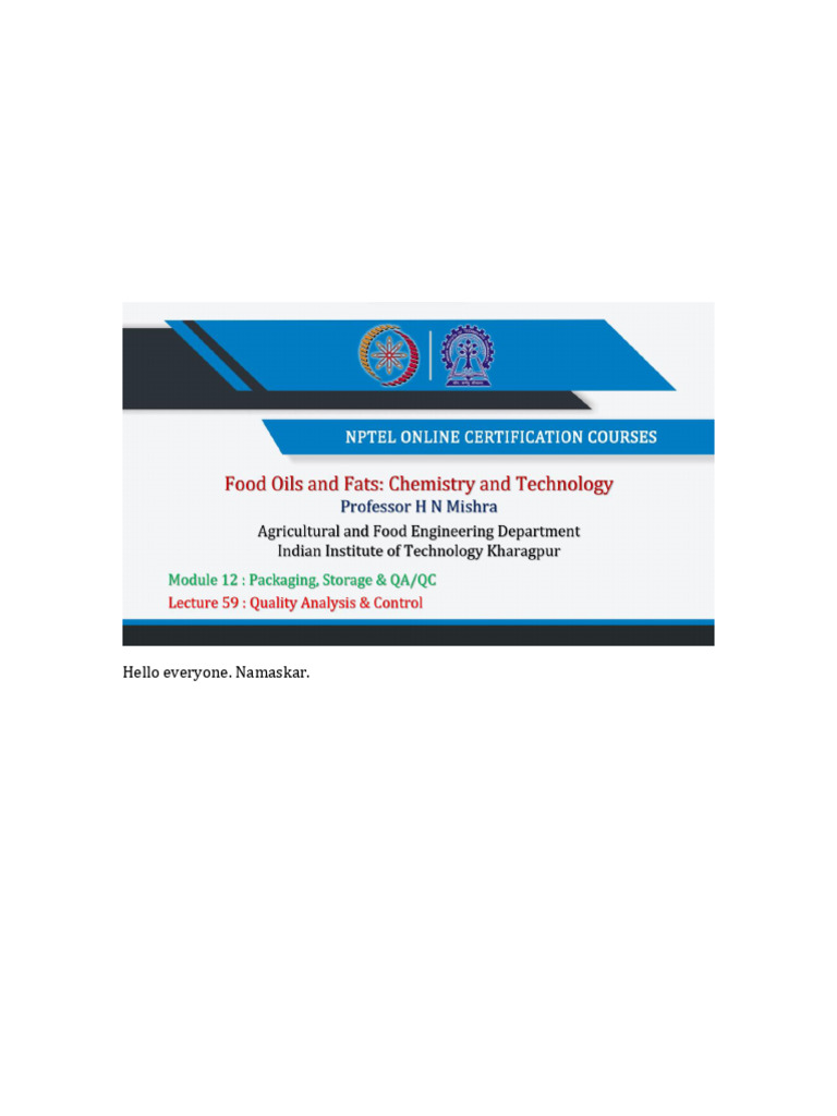 Lec59 Quality Analysis and Quality Control | PDF | Vegetable Oil | Fatty Acid