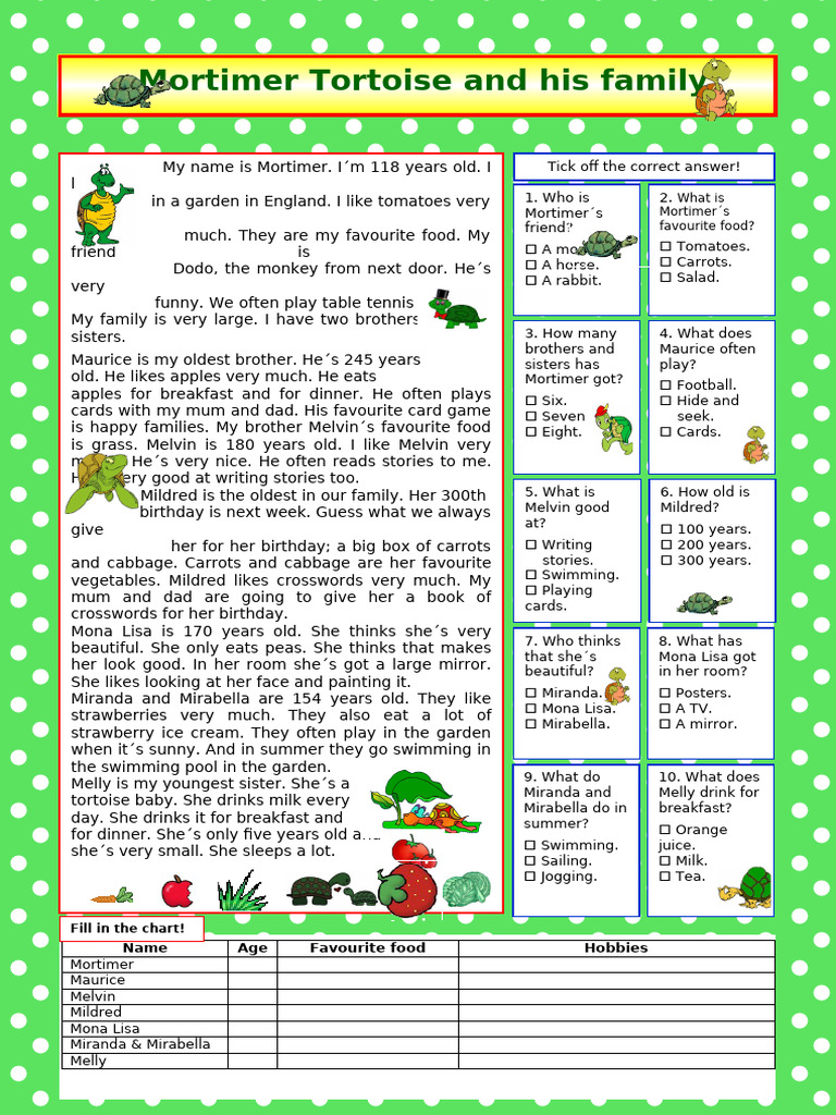 Mortimer Tortoise Key Reading Comprehension Exercises - 32238 | PDF ...