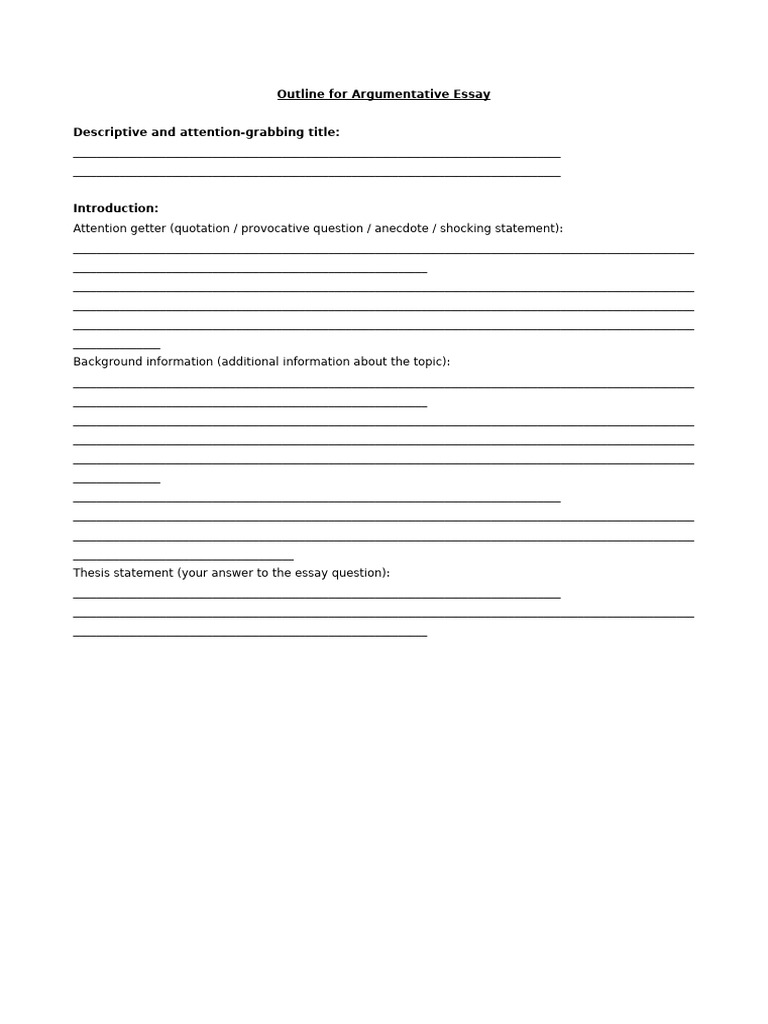 Argumentative Essay Outline Template | PDF | Essays | Argument