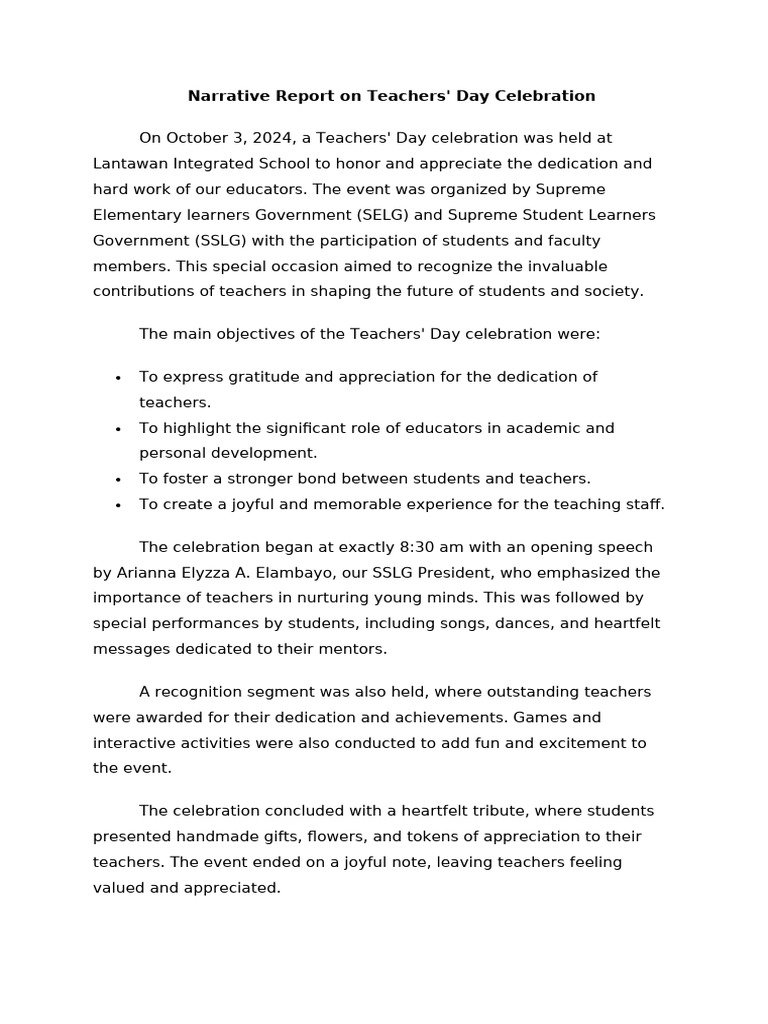 Narrative Report On Teachers Day | PDF | Conservation Biology | Trees