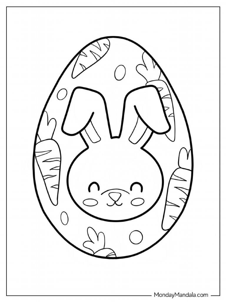 Bunny and Carrots Easter Egg Coloring Sheet | PDF