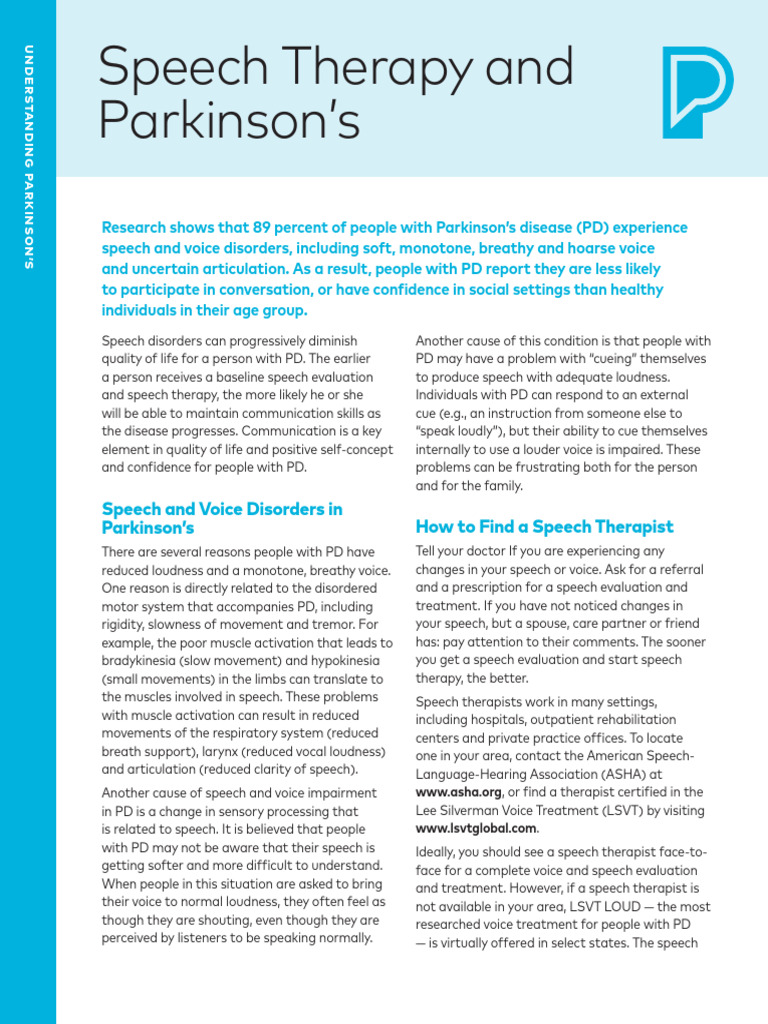 Parkinson's Speech Therapy Guide | PDF | Speech | Parkinson's Disease