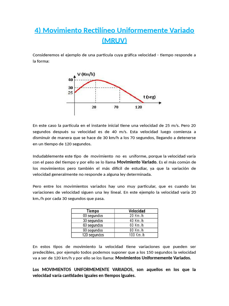 4) Mruv | PDF | Velocidad | Aceleración