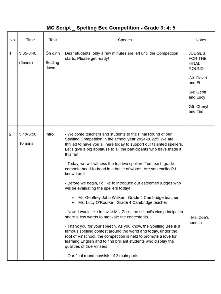 MC Script - Spelling Bee Competition | PDF