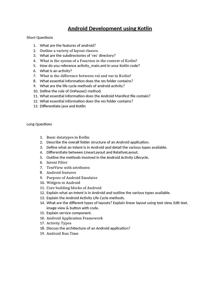 Android Development Using Kotlin Important Questions | PDF