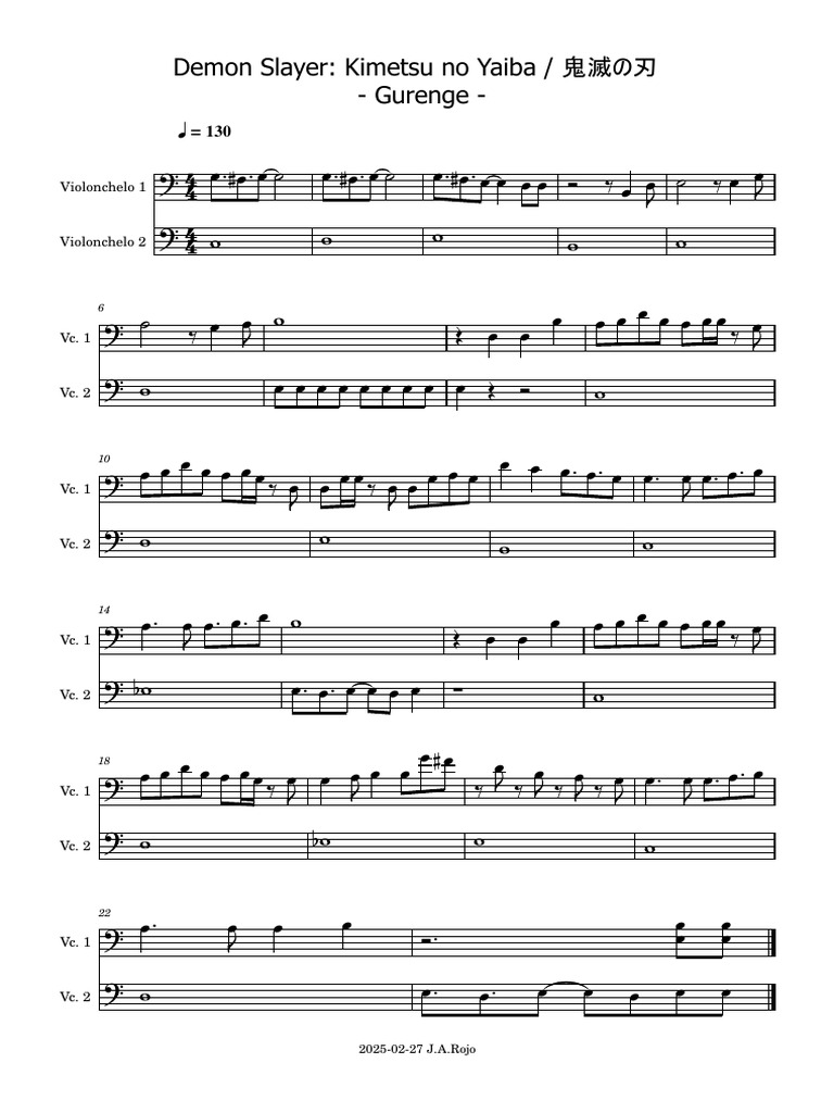 Demon Slayer EASY - Kimetsu No Yaiba OP - Gurenge | PDF