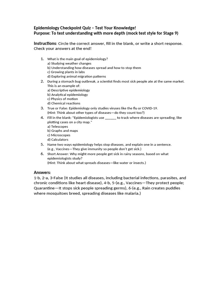 Epidemiology Checkpoint Quiz - Test Your Knowledge | PDF
