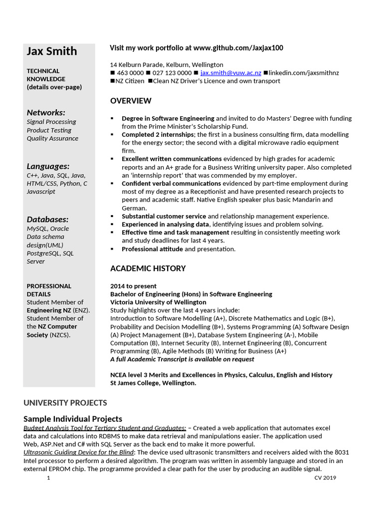 Sample CV Software Engineering | PDF | My Sql | Databases