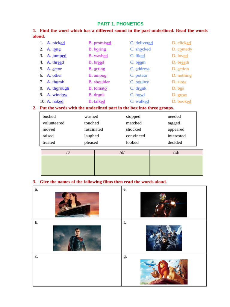 Phonetics and Film Vocabulary Exercises | PDF