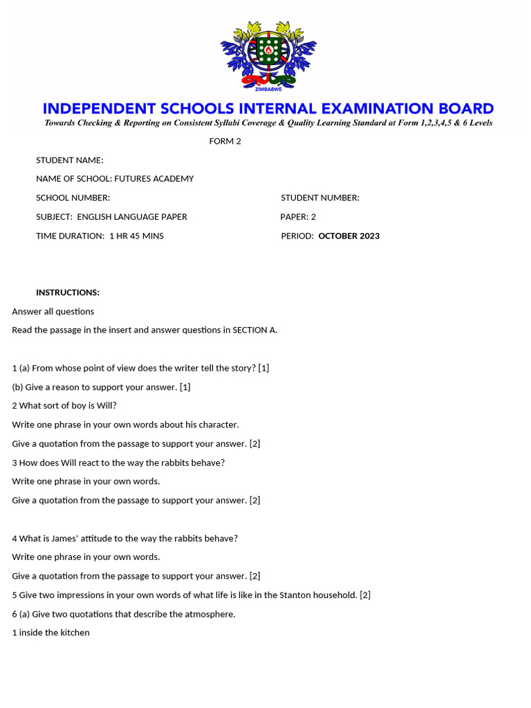 Form 2 English Language Paper 2 | PDF | Linguistic Morphology ...