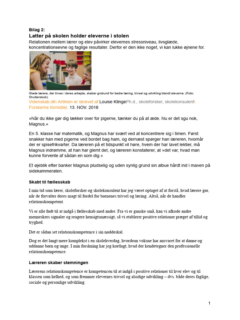 Bilag 2 - Artikel Fra Videnskab - DK - "Latter På Skolen Hol | PDF