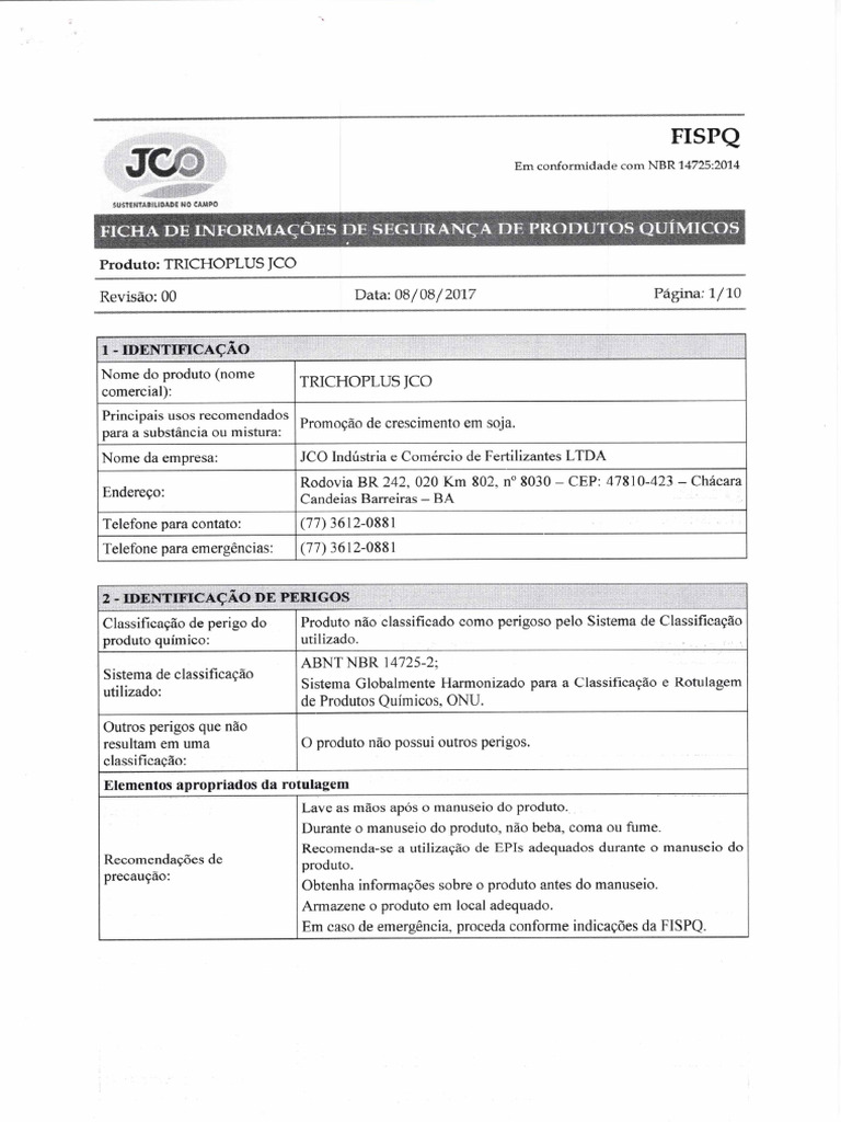 FISPQ Trichoplus JCO | PDF