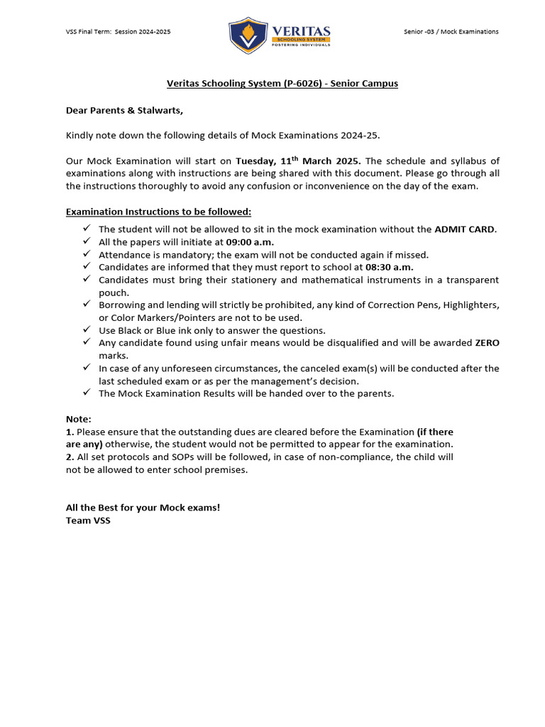MOCK Sr.3 2024 - 2025 of VSS | PDF | Qualifications