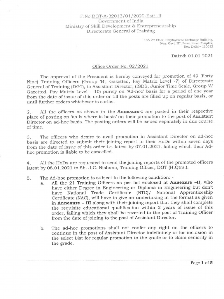 DGT Promotion Order | PDF