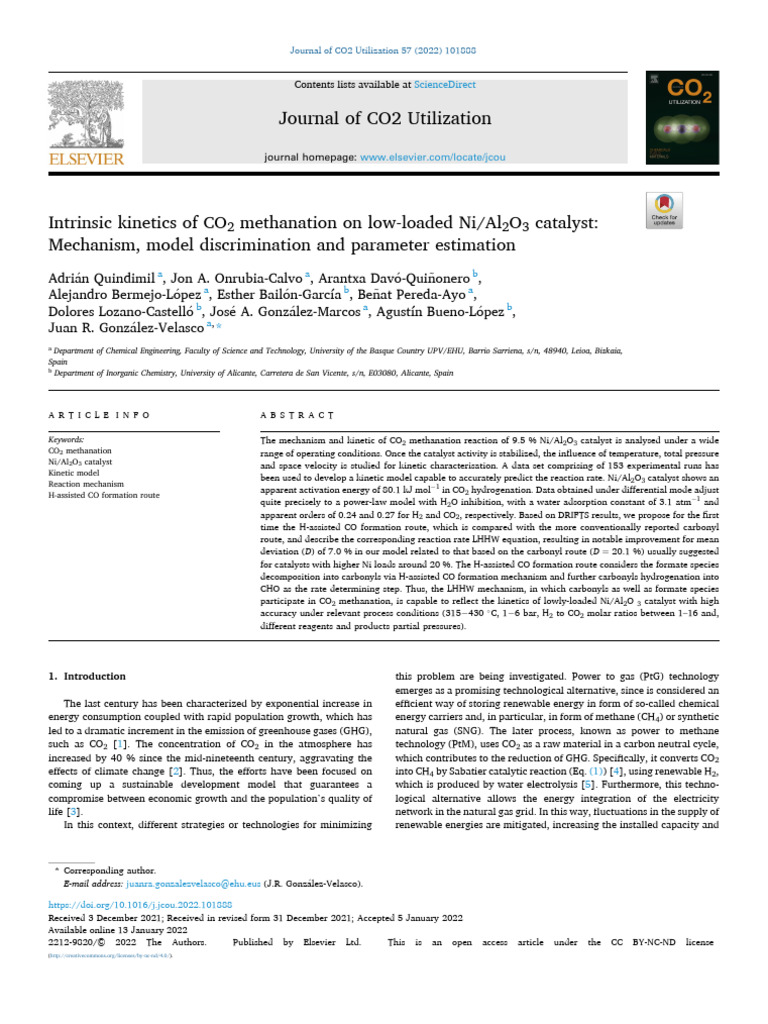 Intrinsic Kinetics of CO2 Methanation On Low-Loaded Ni - Al2O3 Catalyst: Mechanism, Model ...