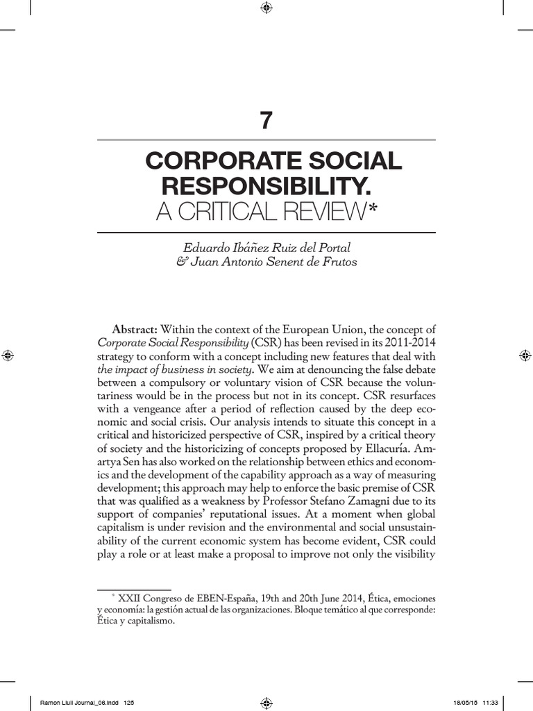 Corporate social responsability. A critical review | PDF | Corporate ...