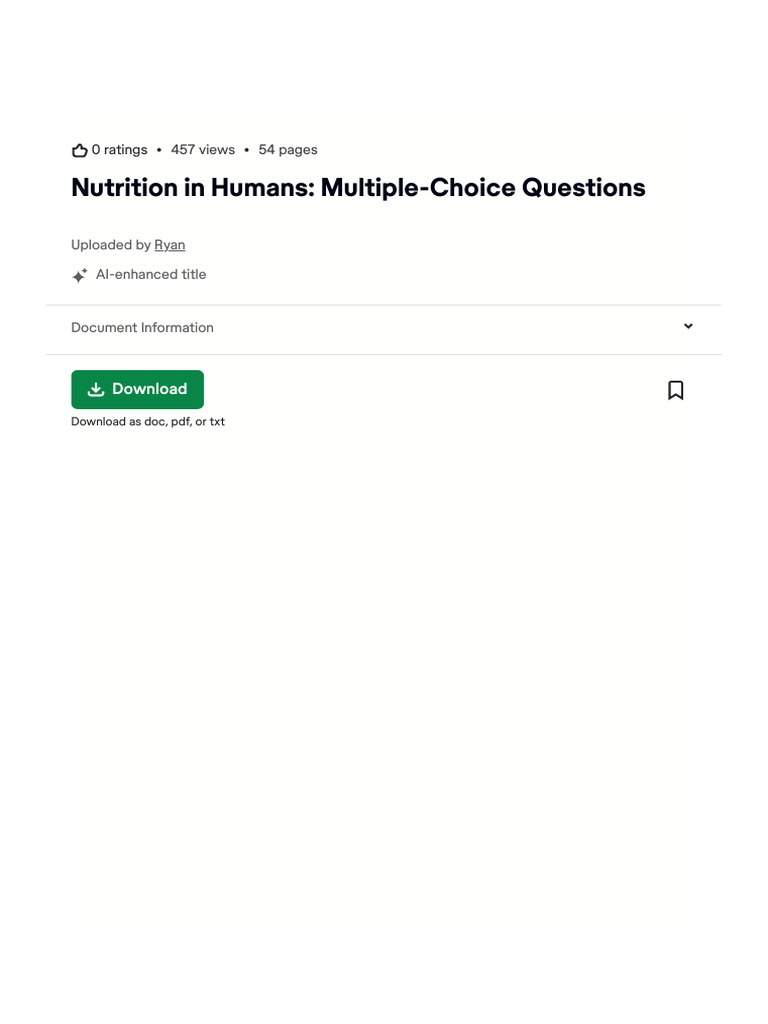 Nutrition in Humans- Multiple-Choice Questions | PDF | Digestion ...