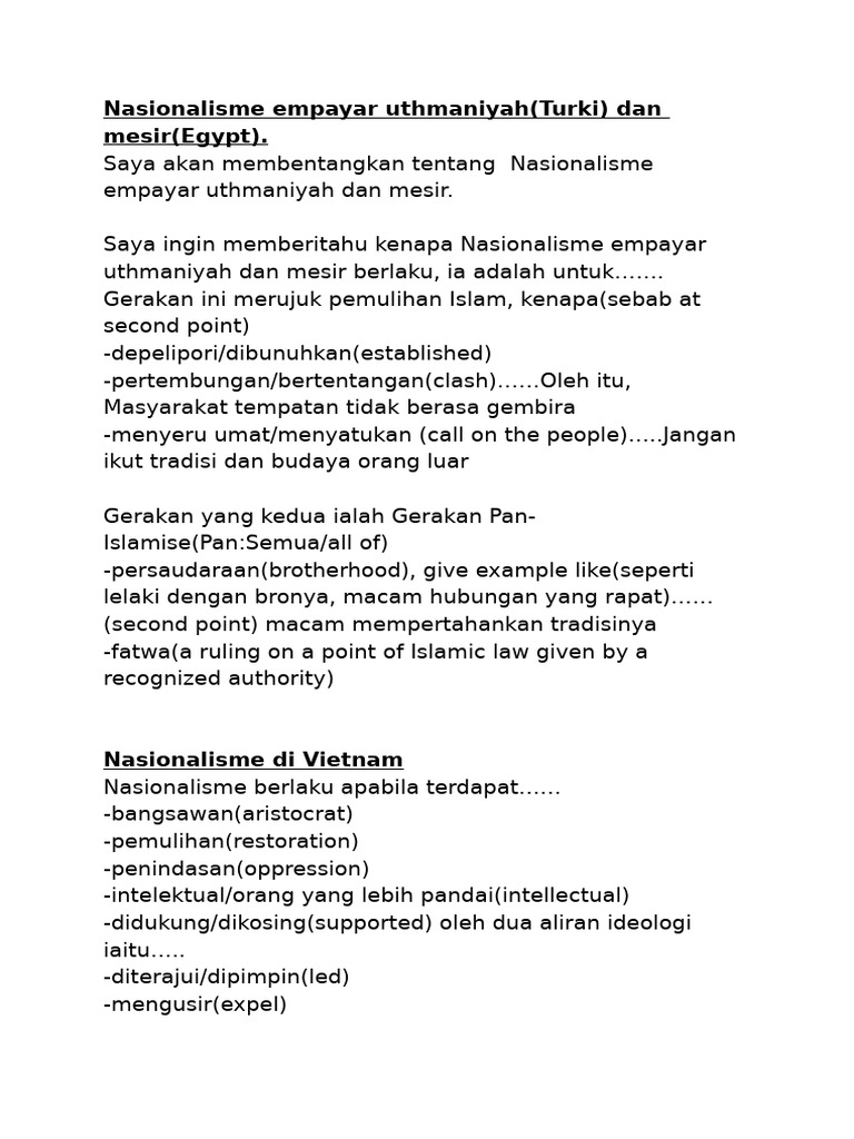 Nasionalisme Empayar Uthmaniyah (Turki) Dan Mesir (Egypt) | PDF