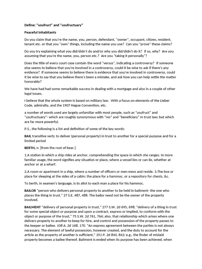Define Usufruct and Usufructuary | PDF | Bankruptcy | Property