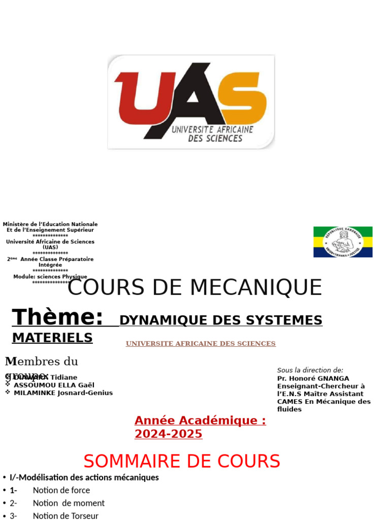 Dynamique des Systèmes Matériels en Mécanique | PDF | Lois du mouvement ...