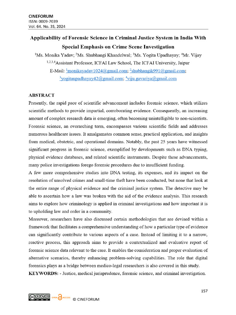 View of Applicability of Forensic Science in Criminal Justice System in ...