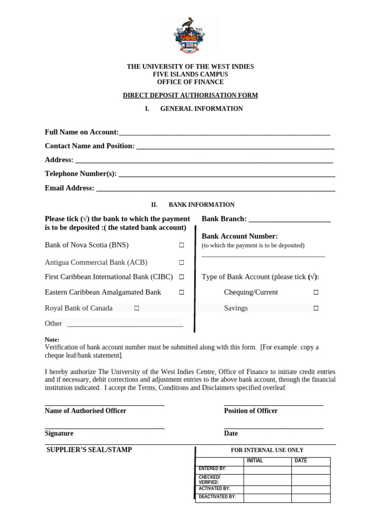 Direct Deposit Form-FIC | PDF | Banks | Indemnity