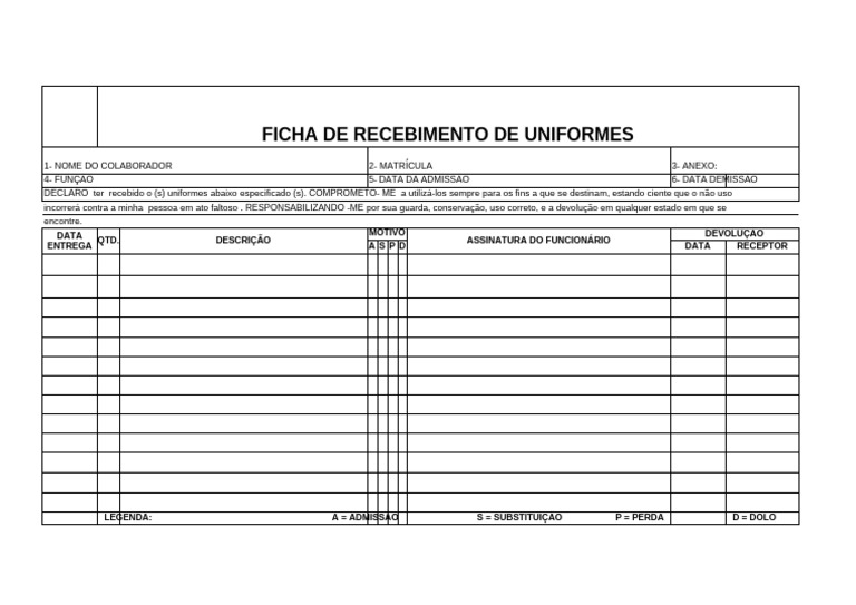 Ficha De Uniforme 1 Pdf