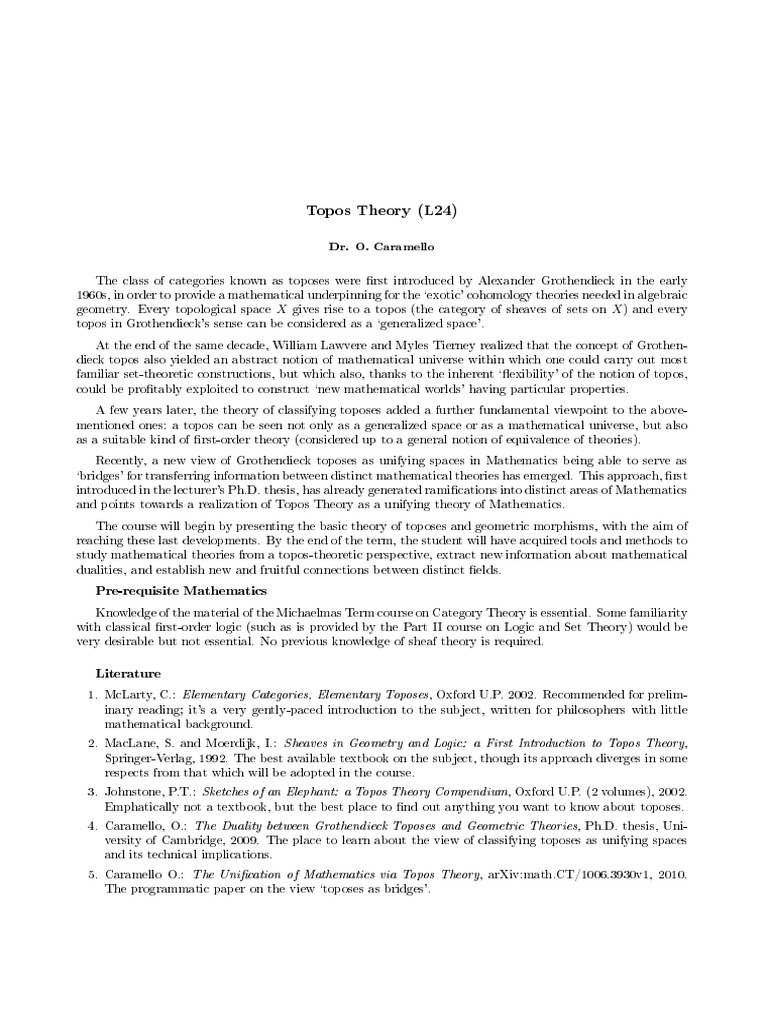 Cambridge Topos Theory Course Syllabus | PDF | Geometry | Mathematics