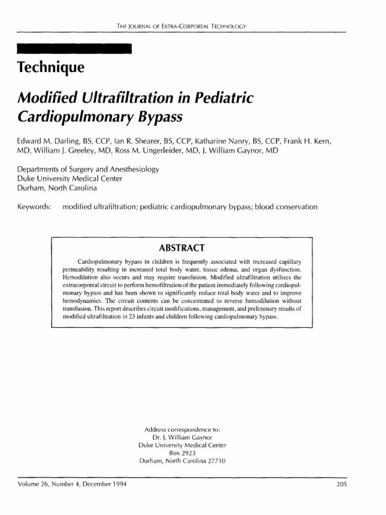 Modified Ultrafiltration in Pediatric Ca | PDF | Coronary Artery Bypass ...