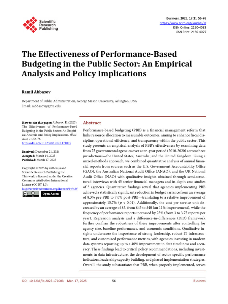The Effectiveness of Performance-Based Budgeting in The Public Sector ...