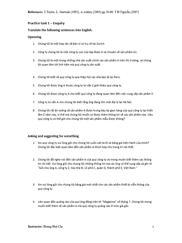 Practice task 1 - Enquiry | PDF