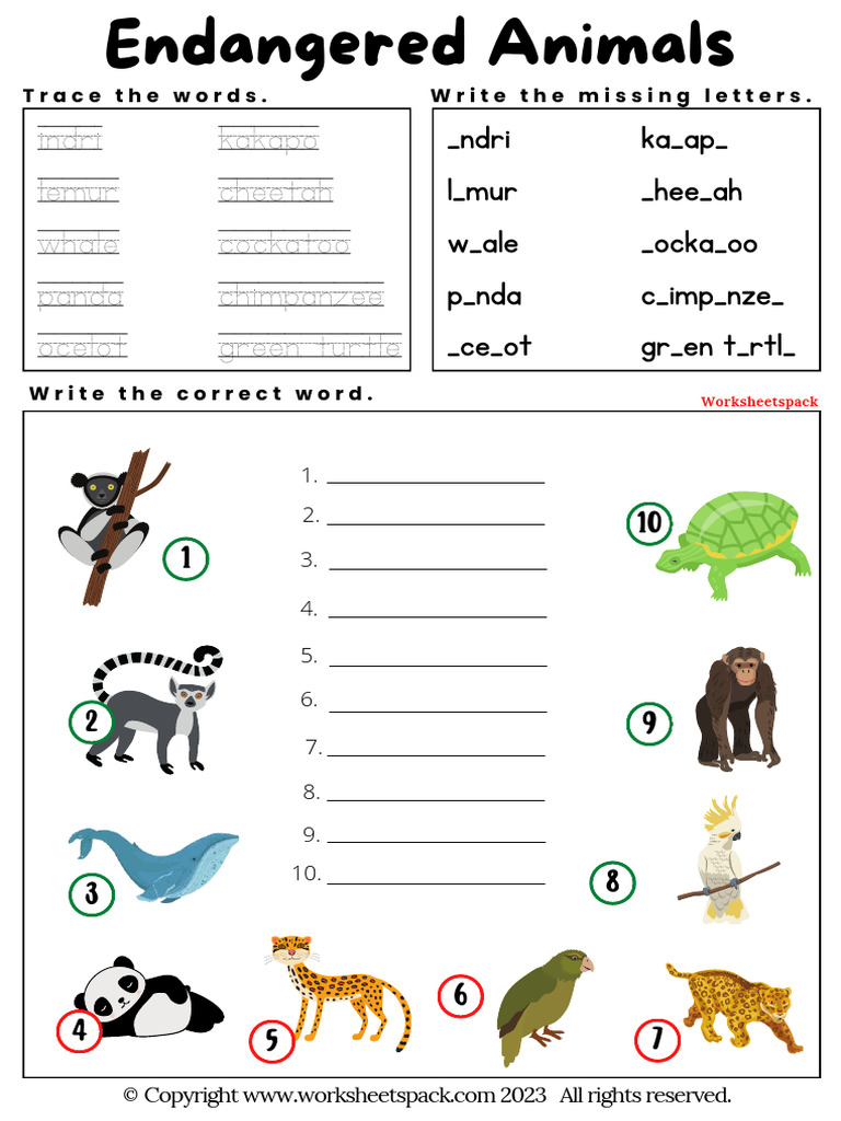 Endangered Animals Worksheets Printable | PDF