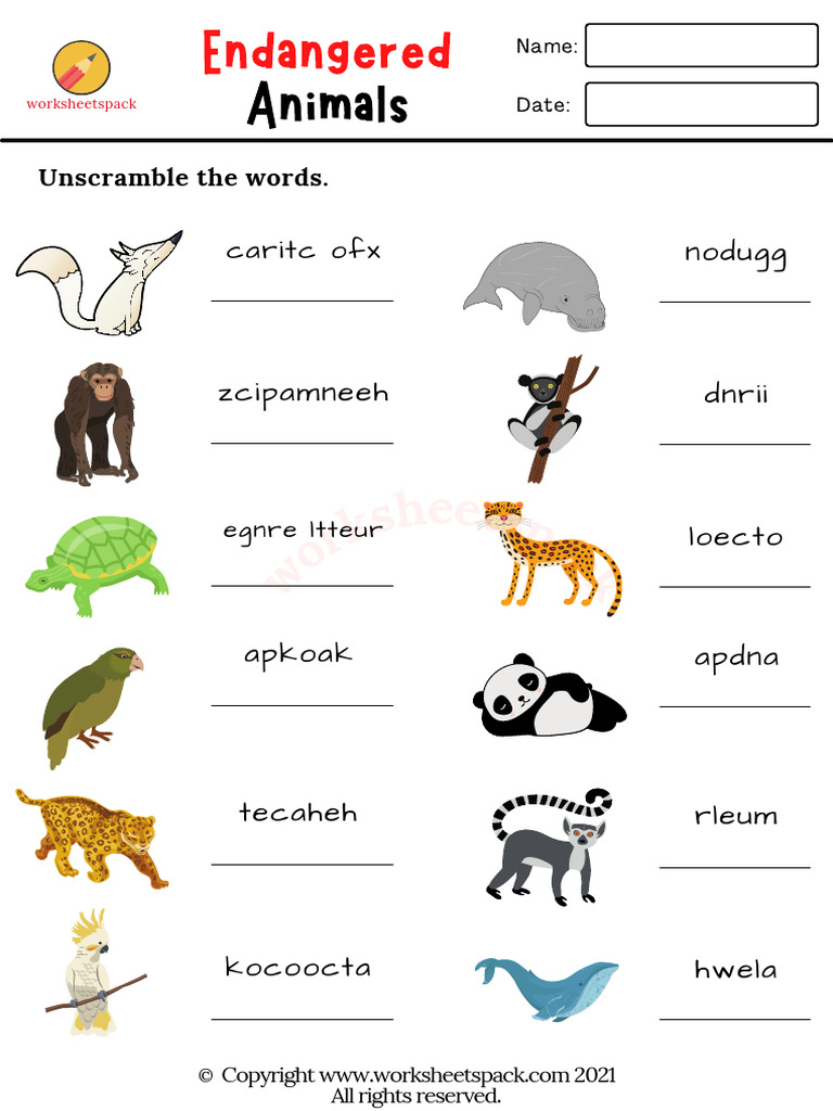 Endangered Animals Word Scramble | PDF
