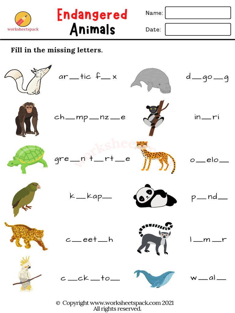 Endangered Animals Missing Letter Worksheet | PDF
