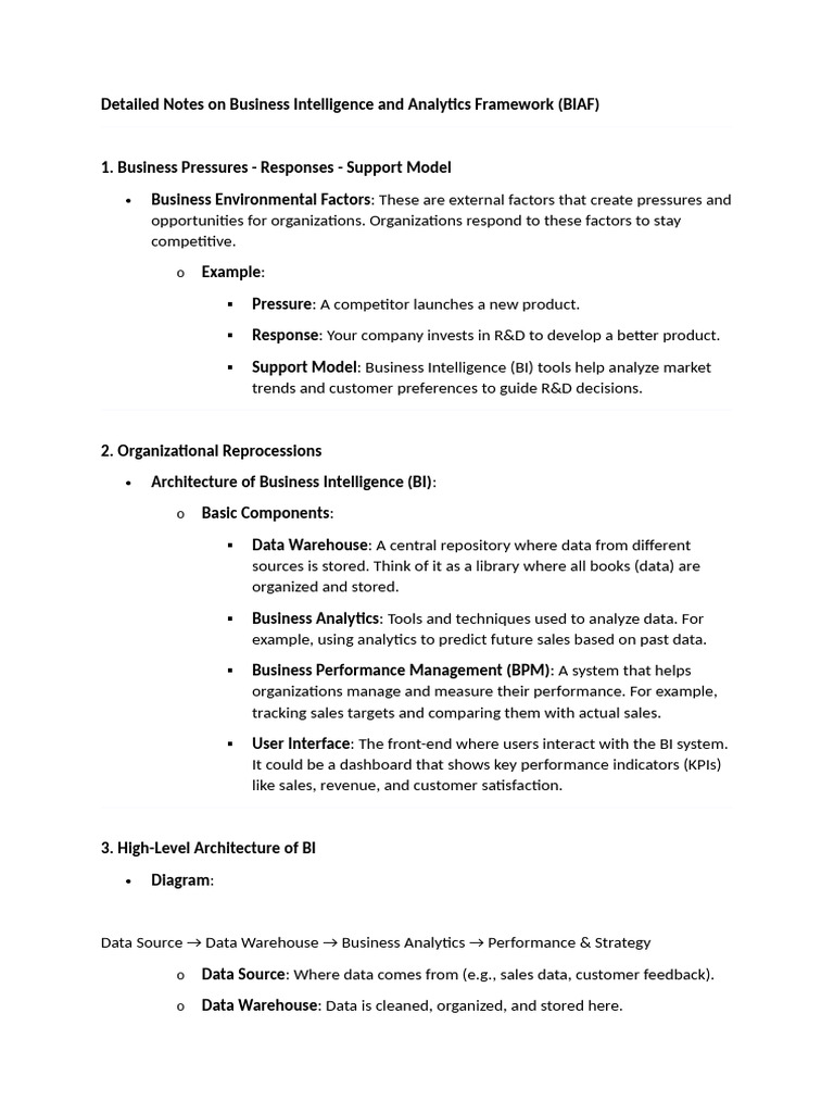 Detailed Notes On Business Intelligence and Analytics Framework | PDF ...