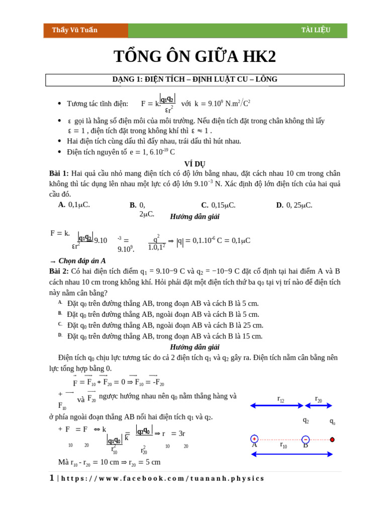 Tổng Ôn Giữa Hk2: Dạng 1: Điện Tích - Định Luật Cu - Lông | PDF