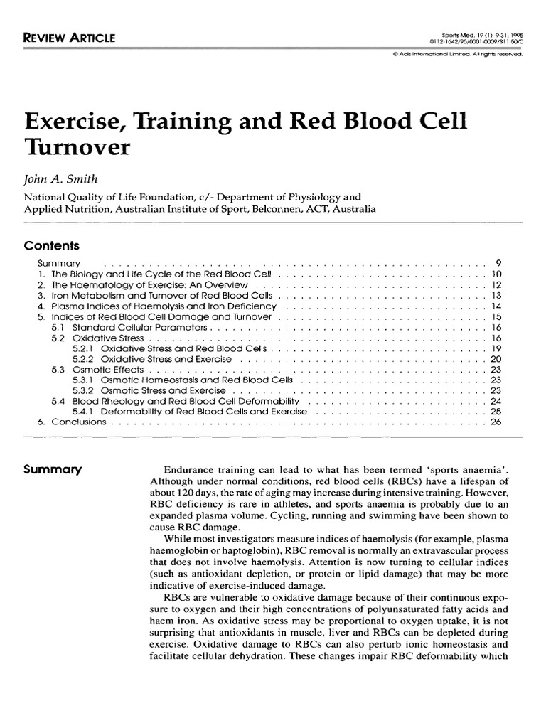 Excersise Trainingn and Blod Cell Turnover | PDF | Red Blood Cell ...