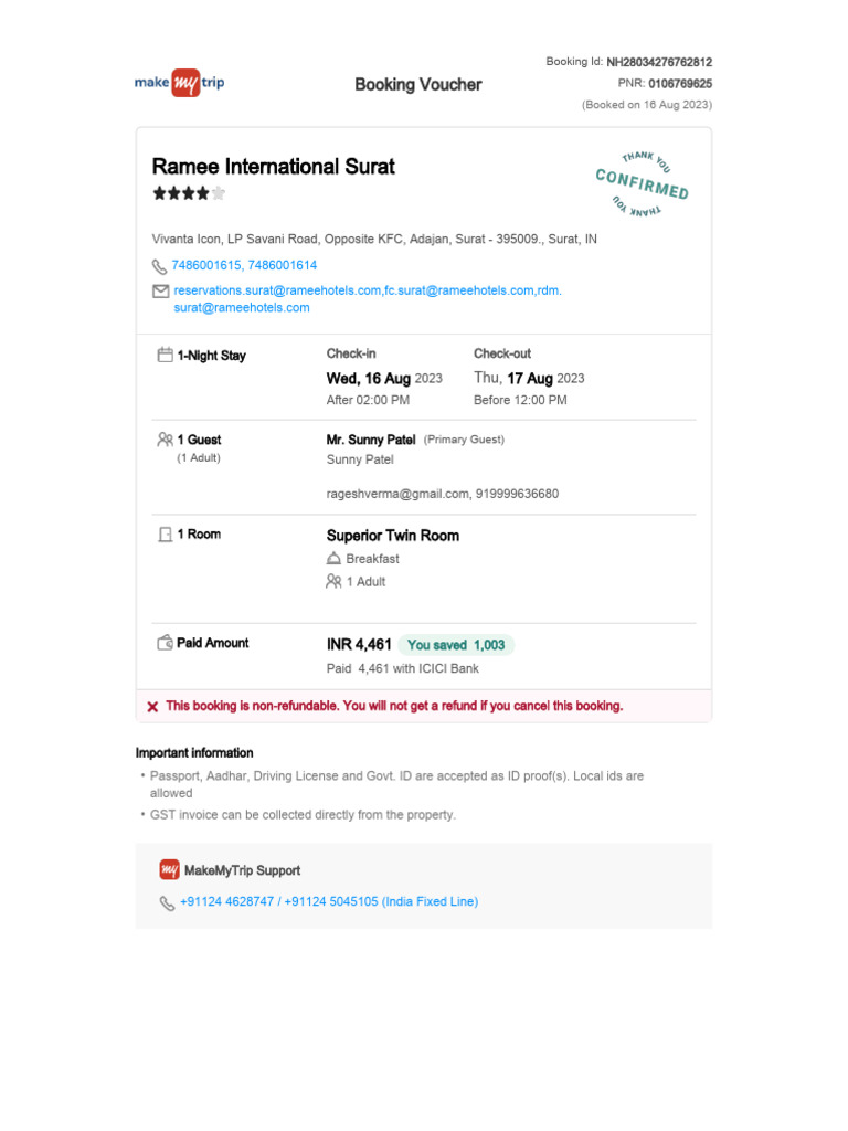 Agoda Vivatel Booking Confirmation | PDF