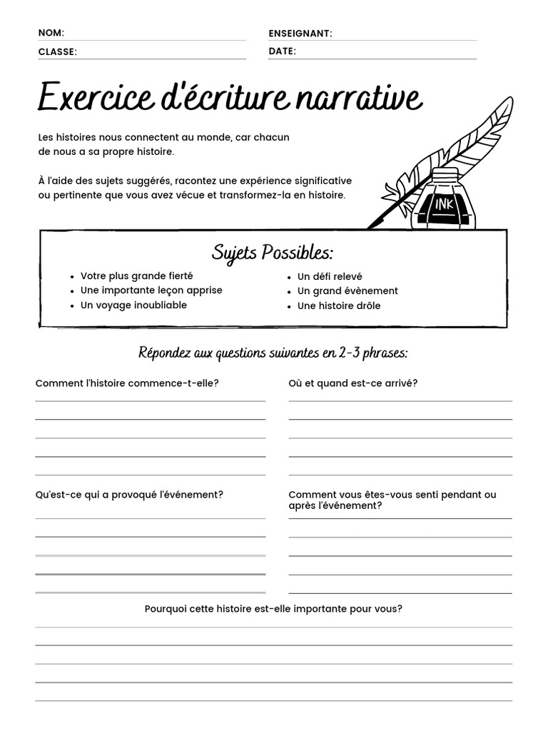 Exercice d'écriture sur le schéma narratif | PDF