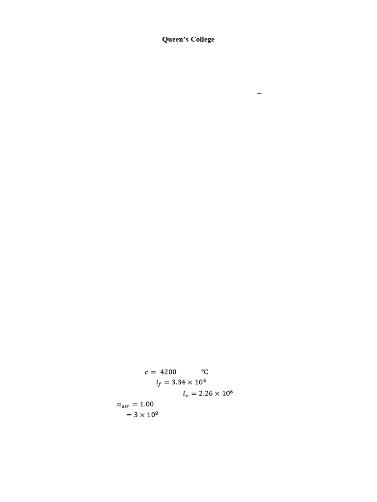 Queen's College Physics Exam 2022-2023 | PDF | Light | Scientific Phenomena