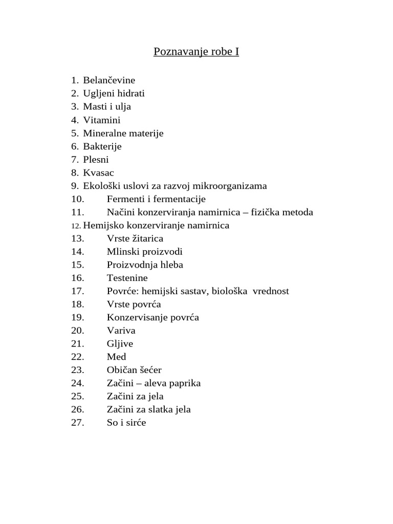 Poznavanje Robe I (Ugost. Ili Kulinarski Tehn.3.God) | PDF