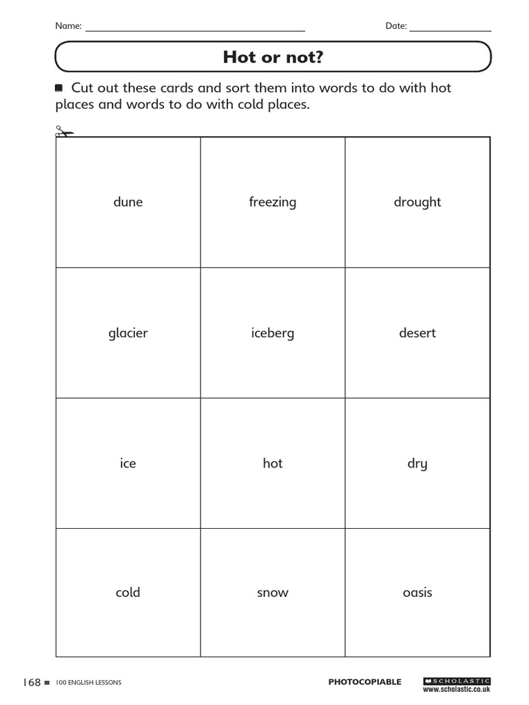 Hot vs Cold Vocabulary Sorting Activity | PDF