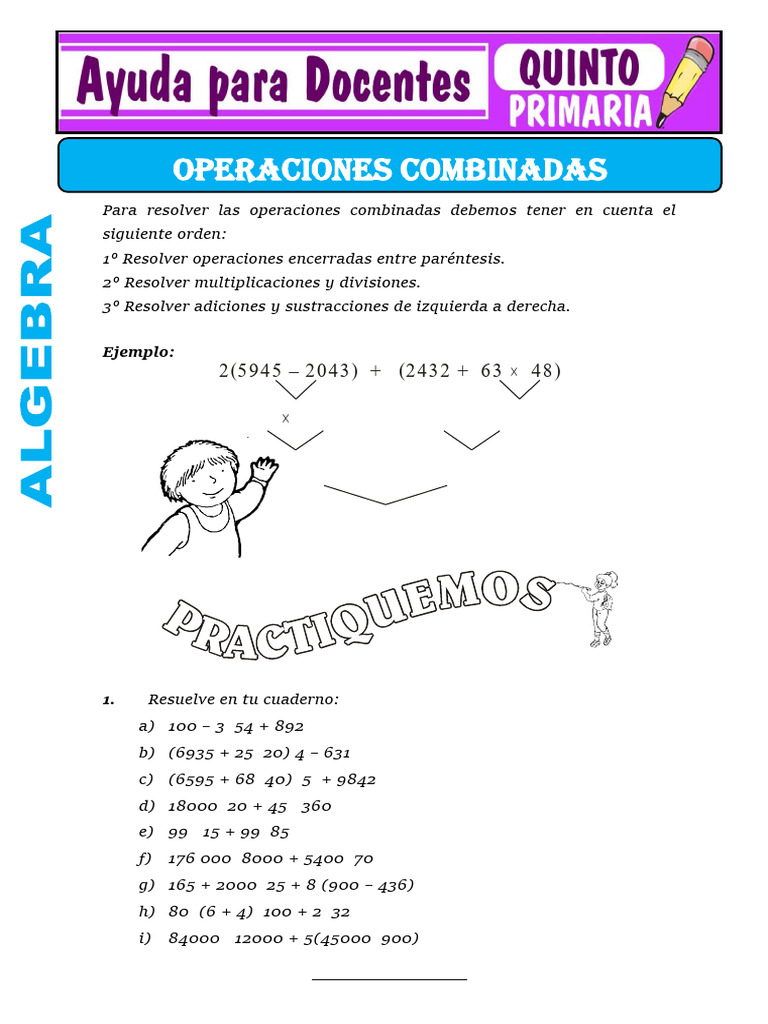 Operaciones Combinadas para Quinto de Primaria | PDF