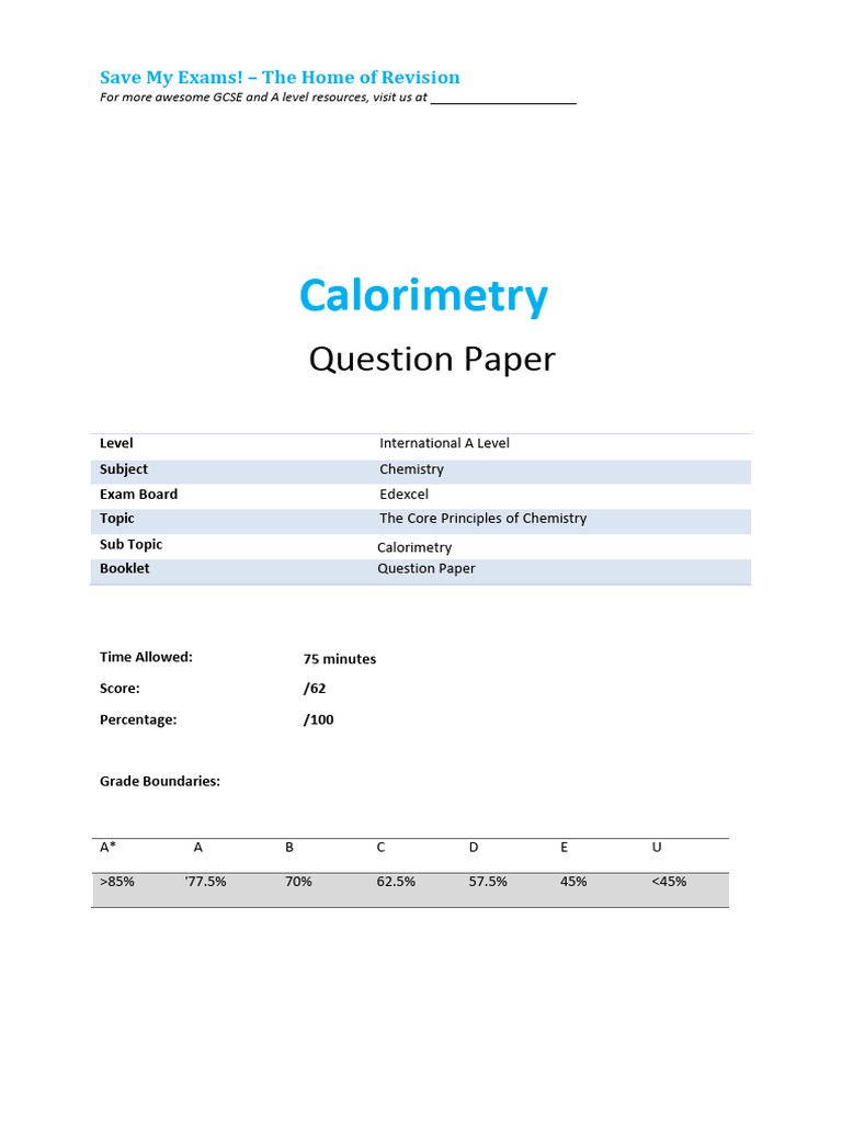 13 Calorimetry - Ial Edexcel Chemistry - QP | PDF