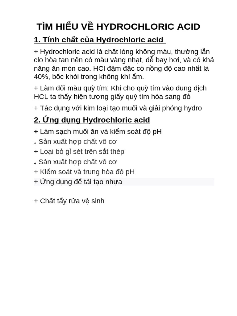 Tìm Hiểu Về Hydrochloric Acid | PDF