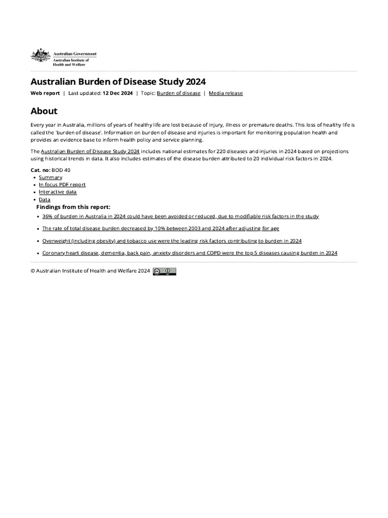 Australian Burden of Disease Study 2024 | PDF | Medical Specialties ...