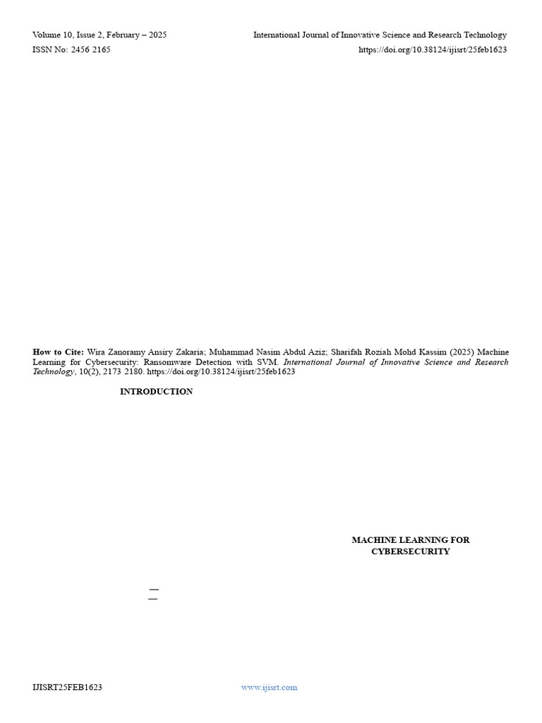 Machine Learning For Cybersecurity Ransomware Detection With Svm Pdf Machine Learning