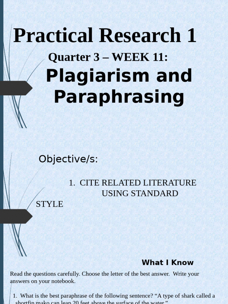 Q4 1 Plagiarism Paraphrasing | PDF | Plagiarism