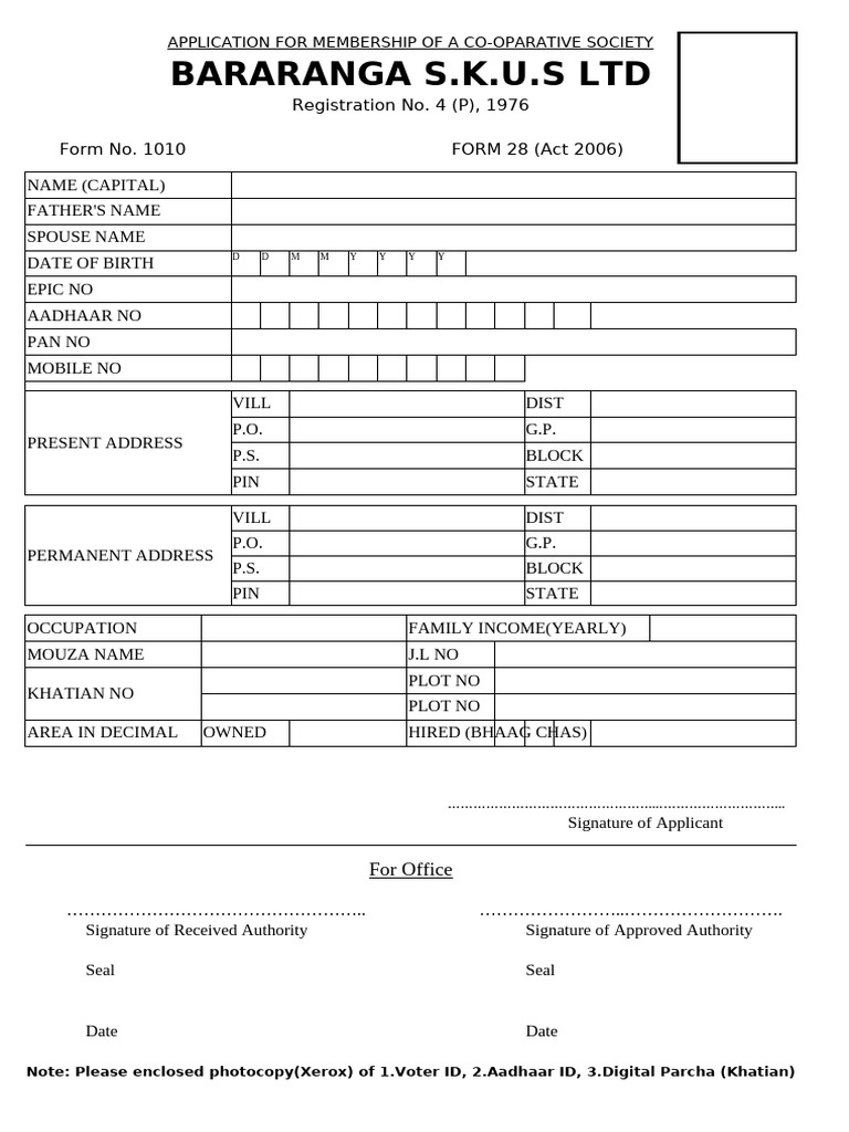 Co-operative Society Membership Application | PDF