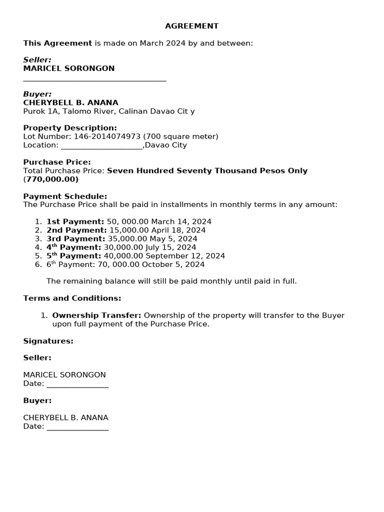 Land Installment Contract Agreement | PDF